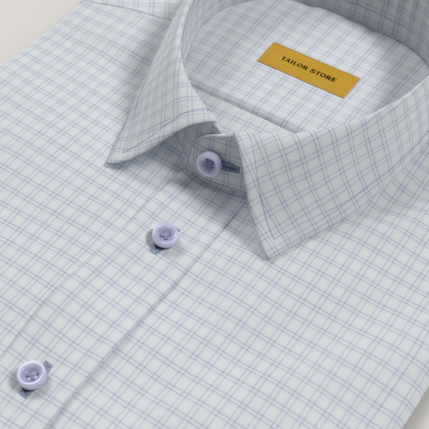 Men’s Custom White and Light Blue Patterned Cotton Shirt | Tailor Store®